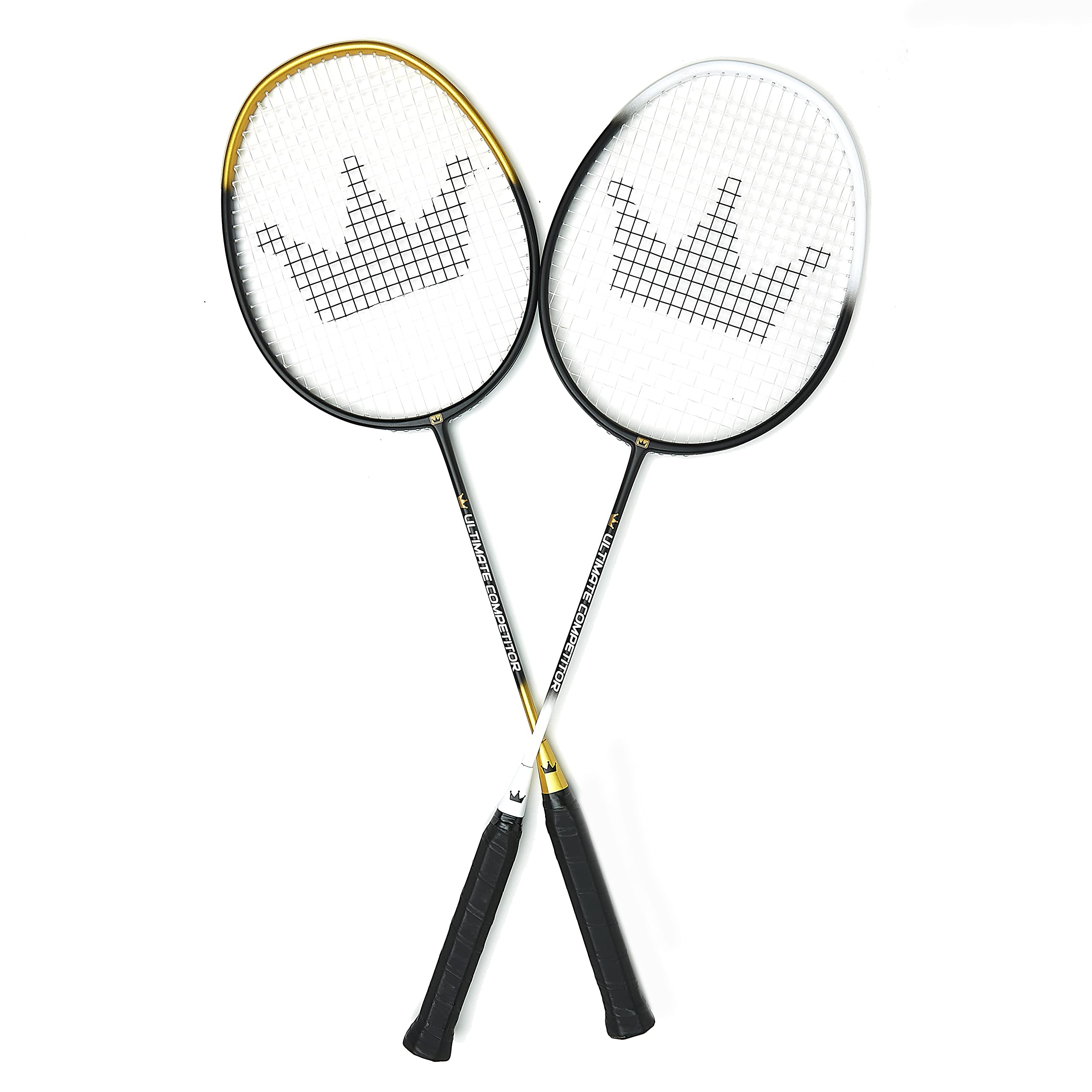 Ultimate Competitor Badminton Racket Set of 2 - Includes 2 Premium Graphite Rackets, 4 Feather Shuttlecocks, 2 Grips, and 1 Carrying Case
