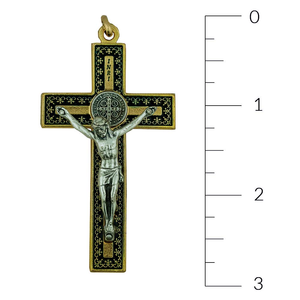 Unique St. Benedict Crucifix with Silver-Tone Base and Colored Enamel | Patron Saint of Students and Europe | Great Catholic Gift for First Holy Communion and Confirmation