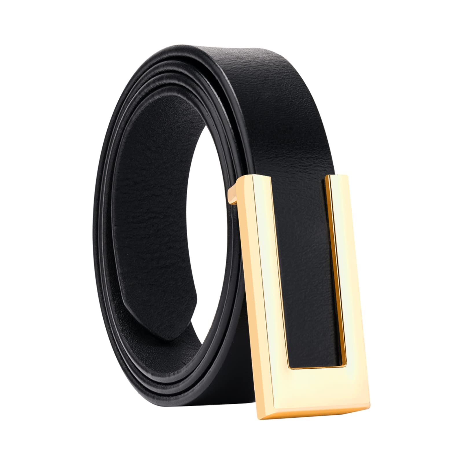 YooAi Womens Leather Belt Skinny Waist Belt for Dresses Jeans Pants with Gold Buckle black 95