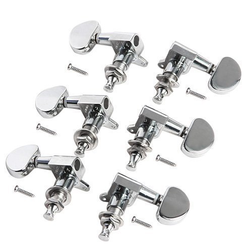 YMC TP20 Series 6 Pieces Guitar Parts 3 Left 3 Right Machine Heads Knobs Guitar String Tuning Pegs Machine Head Tuners for Electric or Acoustic Guitar With 2pcs Strap Locks,Chrome