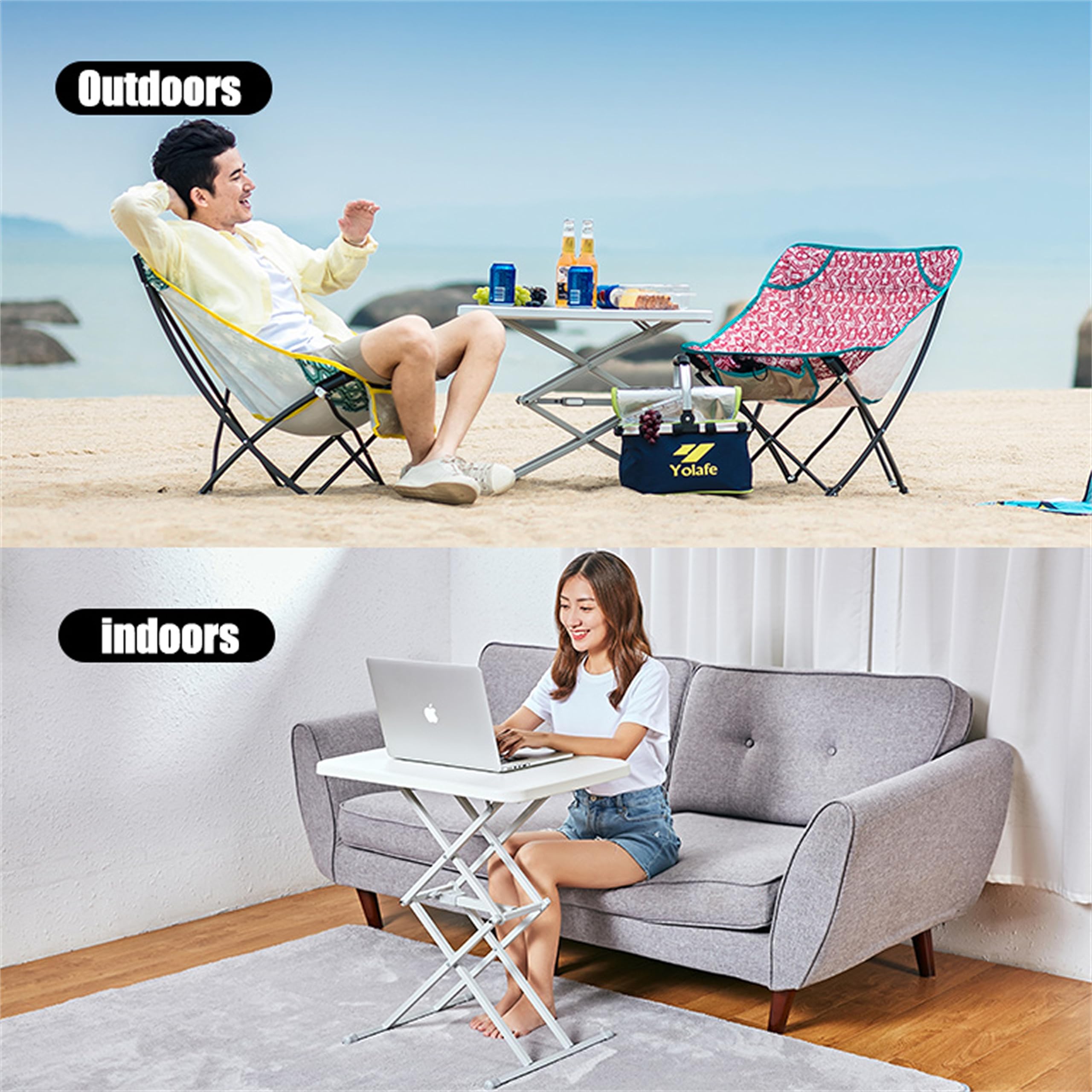 Yolafe Folding Table 4 Adjustable Heights TV Tray Portable Plastic Desk Heavy Duty Multipurpose for Indoor and Outdoor Use, White