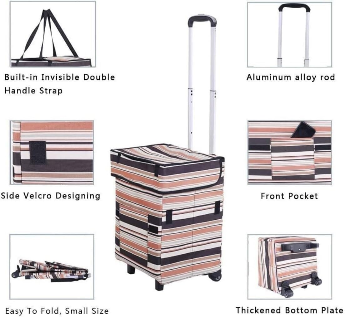 XDMINGY Folding Shopping Cart, Shopping Cart Shopping Cart Trolley Foldable 41L Loading Capacity Aluminum Alloy Pull Rod Large Capacity Grocery Utility Carts, 97*34*28cm