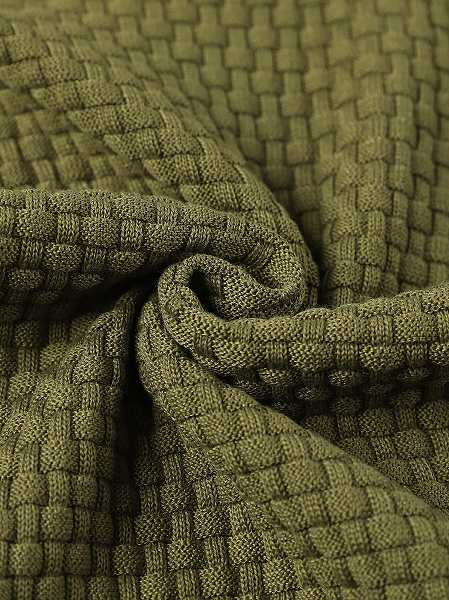 Zaitun Mens Hooded Sweatshirt Long Sleeve Solid Knitted Hoodie Pullover Sweater Army Green