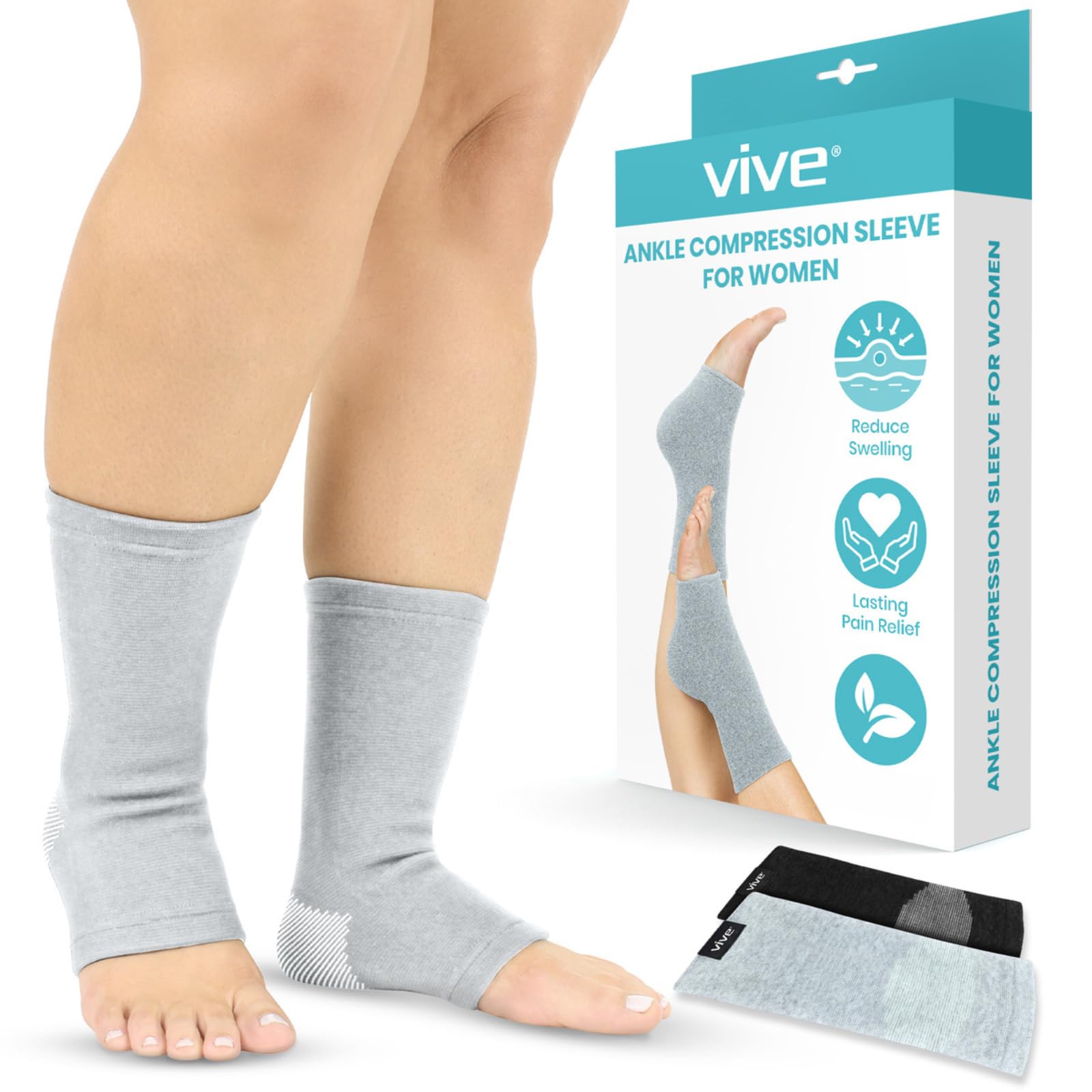 Vive Ankle Compression Socks Women & Men (Pair) - Ankle Sleeve with Elastic Stabilizer Support for Plantar Fasciitis, Achilles Tendonitis, Arthritis, Sprains, Strains, Heels Spurs