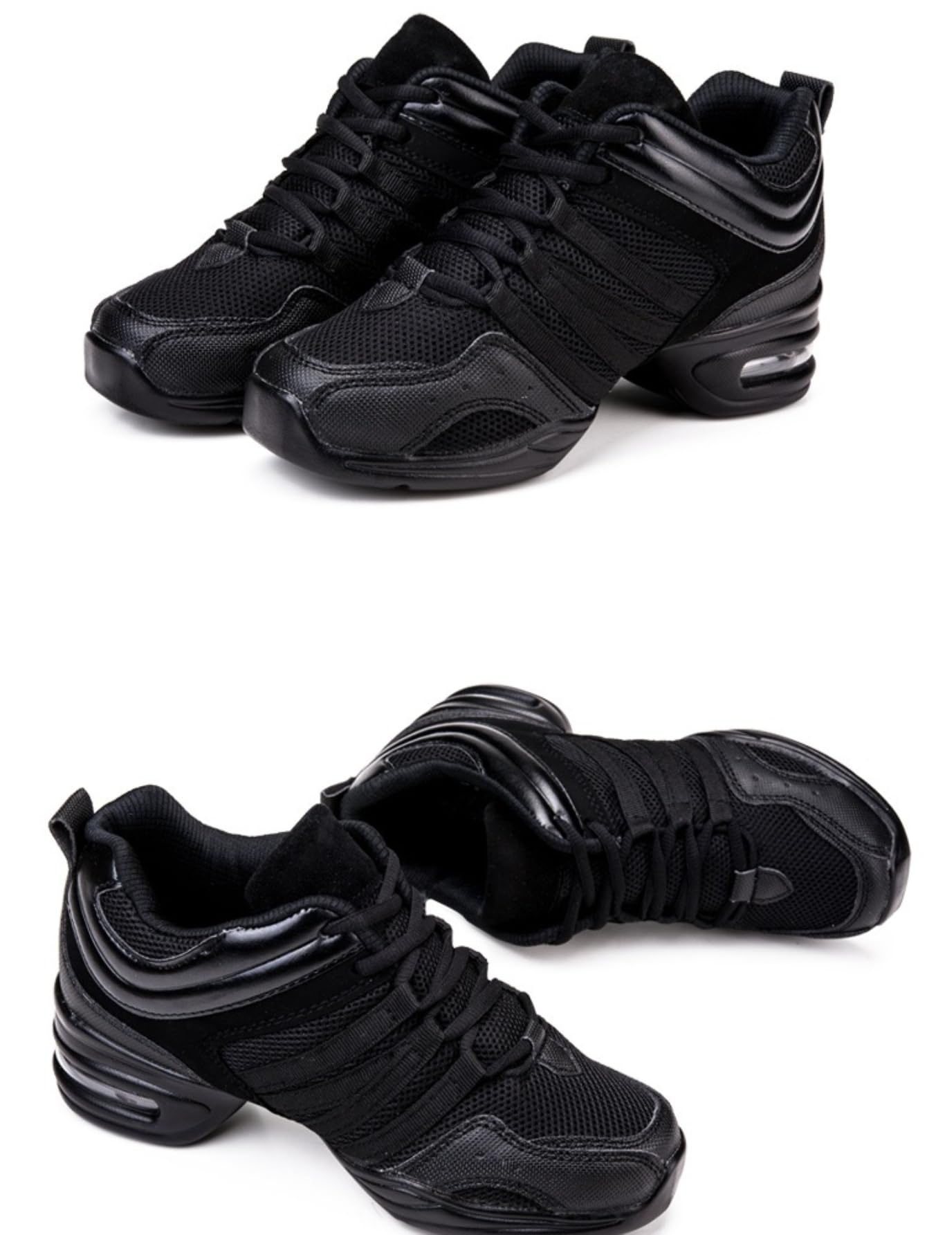 Women's Jazz Shoes Lace-up Sneakers - Comfortable Split Sole Dance Shoes with Air Cushion (5,Black)