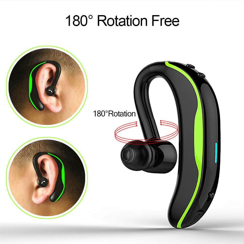 SLUB True Wireless Bluetooth Single Earbud with Microphone 17-18 Hours Playtime Noise Cancelling Waterproof Ear-Hook Sport Headset for Cell Phone(Green)