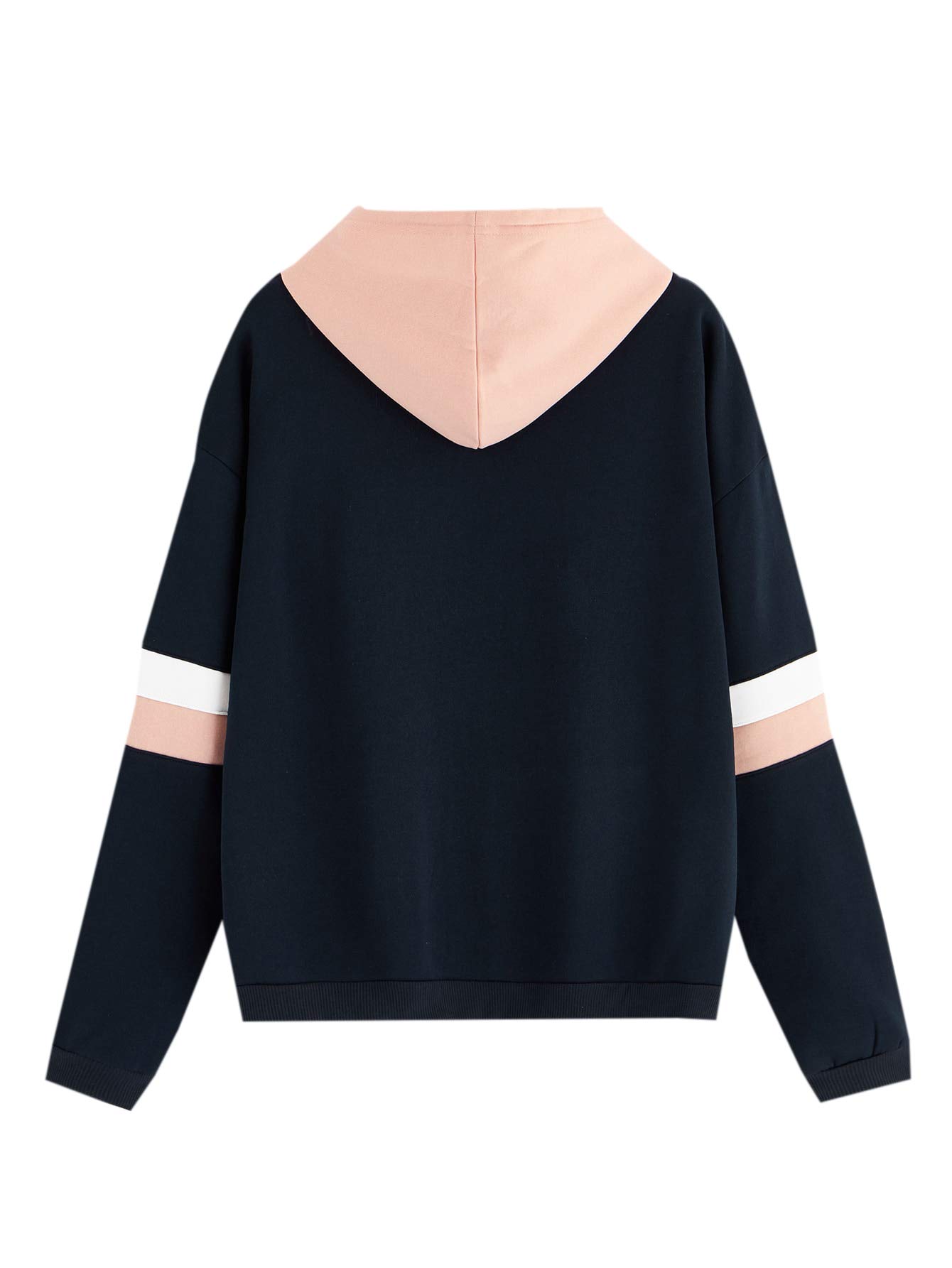 SweatyRocks Women’s Long Sleeve Casual Fleece Drawstring Hoodie Sweatshirt Tops Navy Pink L