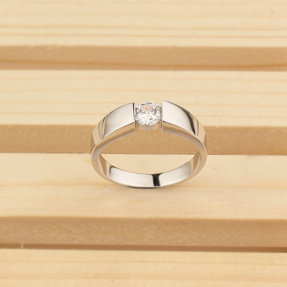 Viyino 925 Sterling Silver Ring Cubic Zircon Engagement Promise Band Solitaire Ring (10)