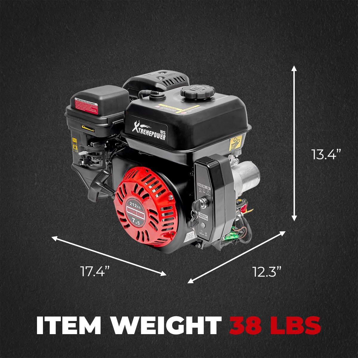 XtremepowerUS Electric Start 7 HP Go Kart Gas Engine Log Splitter Recoil/Electric Start Engine Gas Power Gasoline OHV Motor, Black