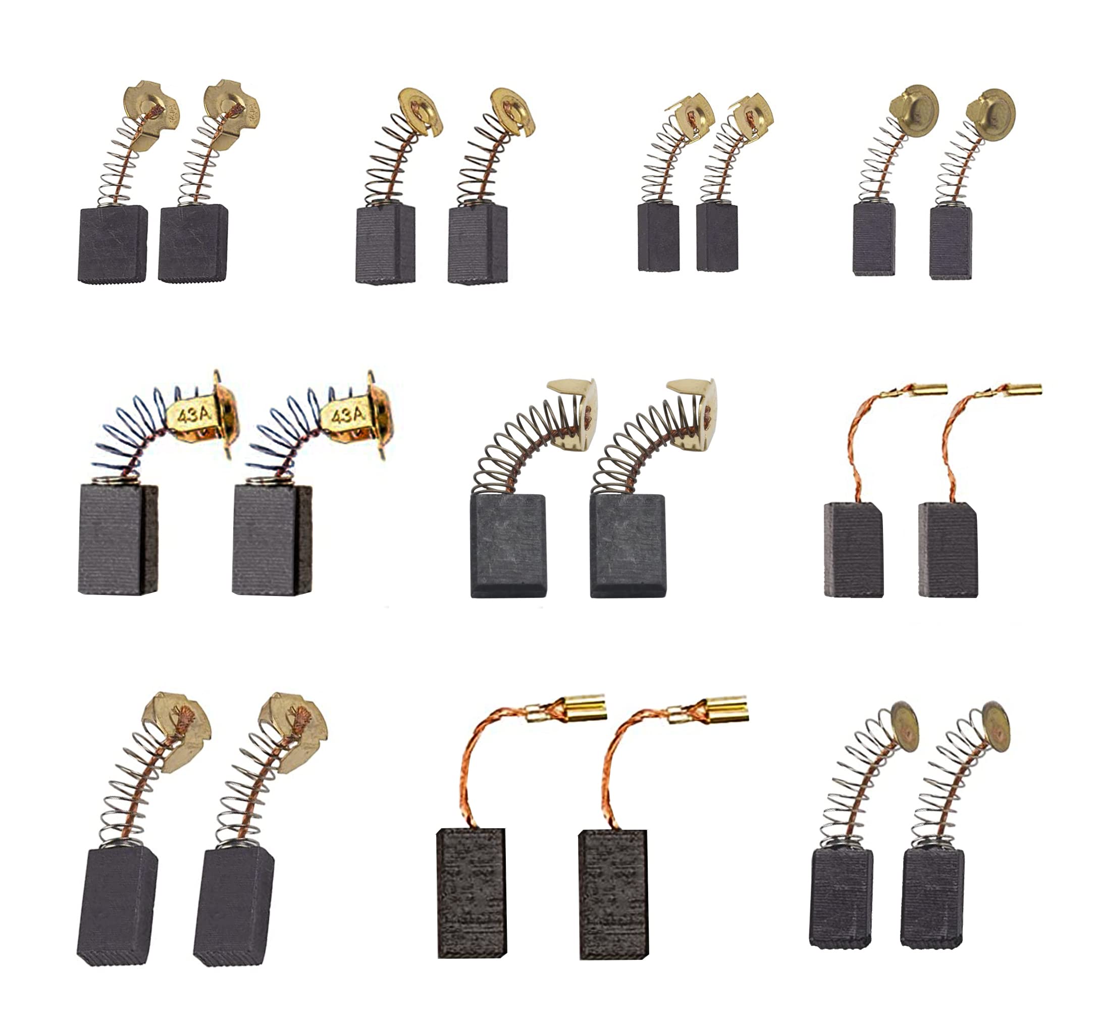 UFelice 20Pcs Electric Motor Carbon Brush 10 Different Sizes Brushes Replacement Part for Power Tools