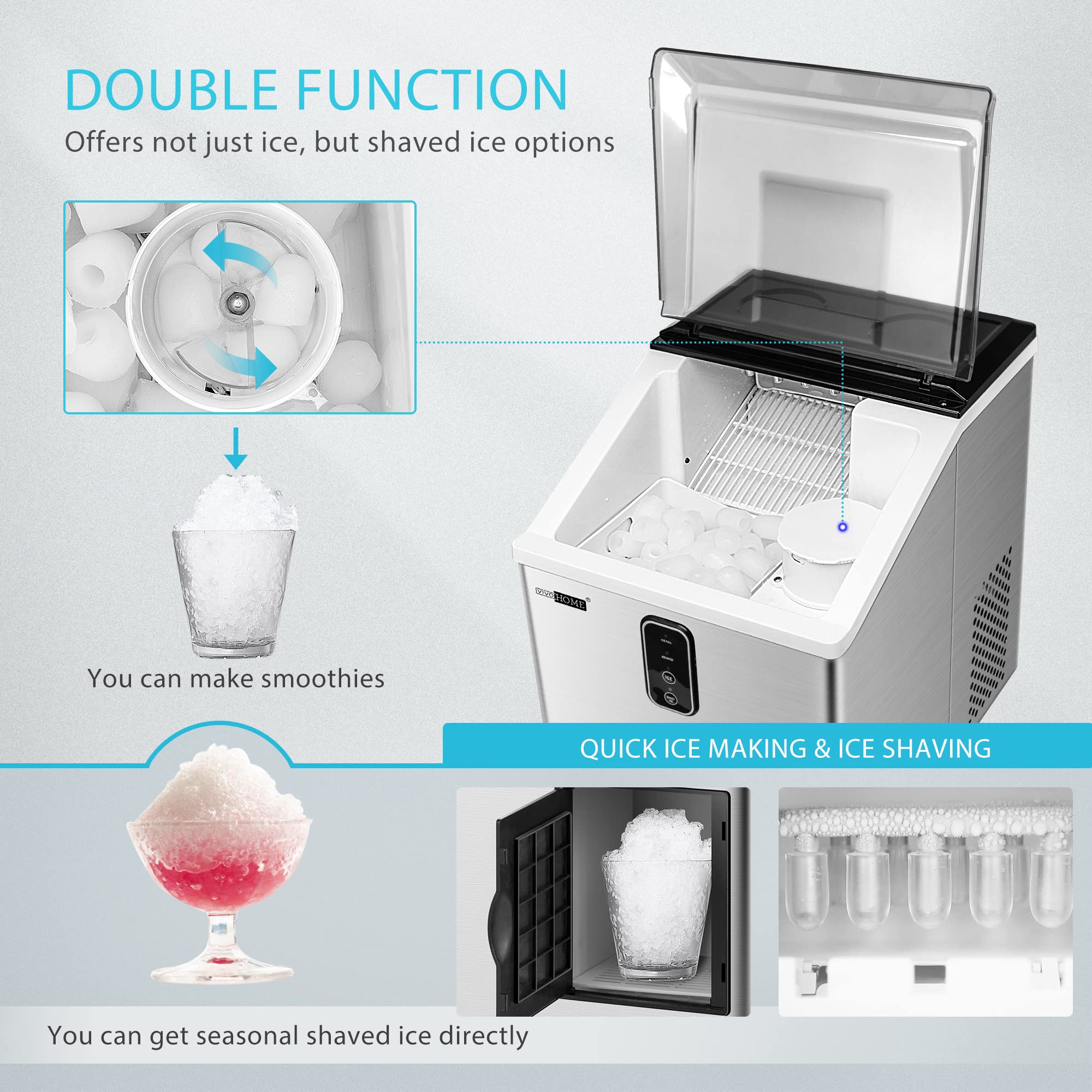 VIVOHOME 2 in 1 Electric Portable Compact Countertop Automatic Ice Maker and Shaver Machine 44lbs/Day