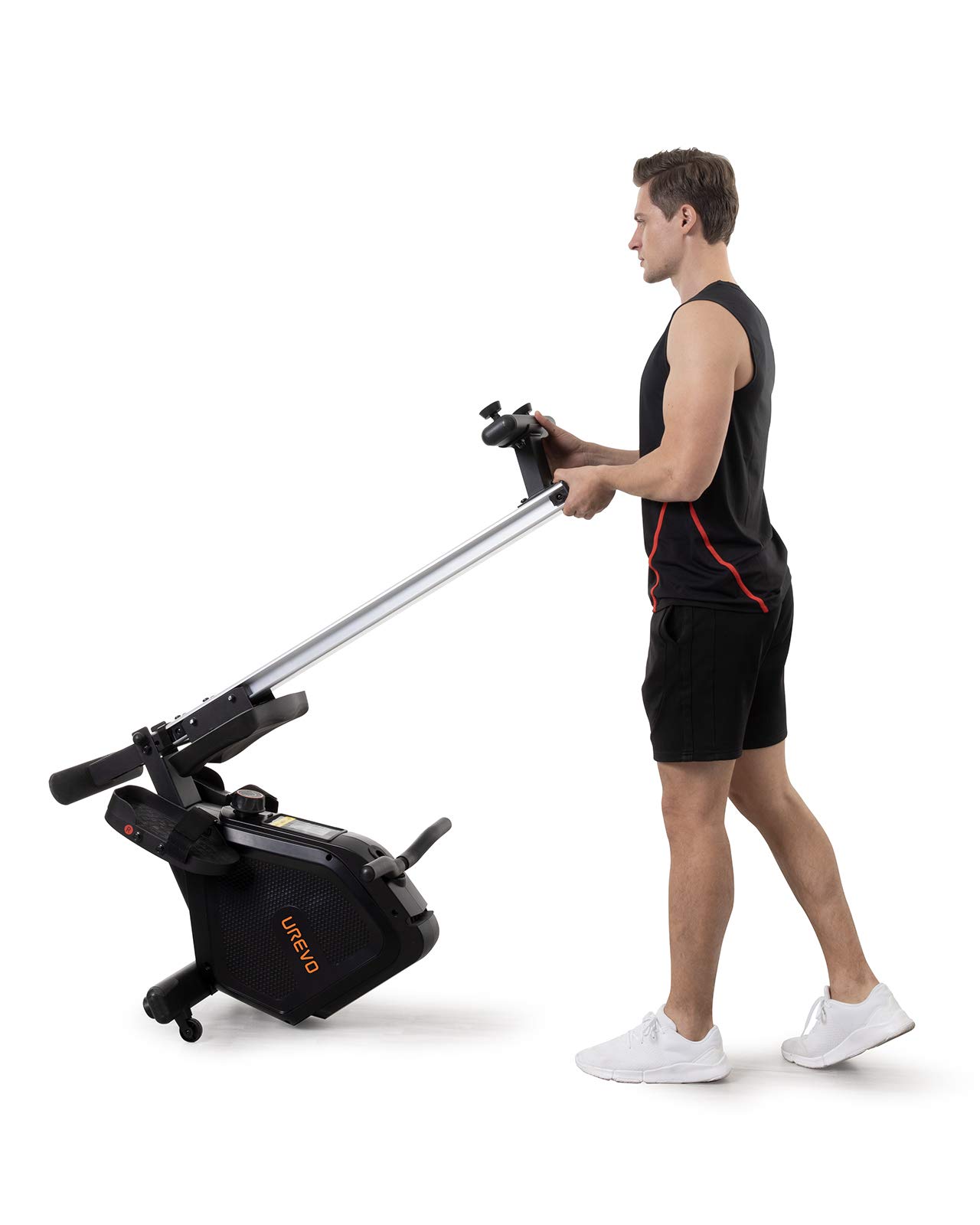 UREVO Foldable Rowing Machine Rower,Magnetic Row Machine Folding Exercise Rower with Aluminum Rail, LCD Monitor,8 Level Adjustable Resistance,330 lb Weight Capacity