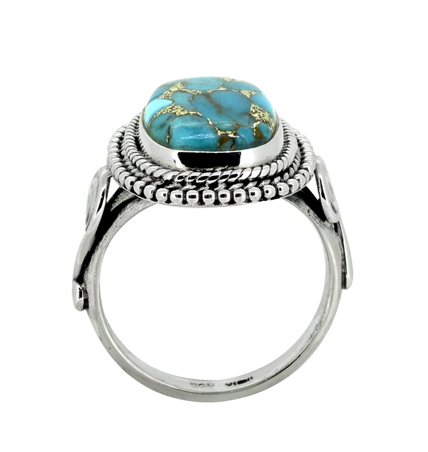 YoTreasure 10x14 MM Blue Copper Turquoise Ring 925 Sterling Silver Jewelry