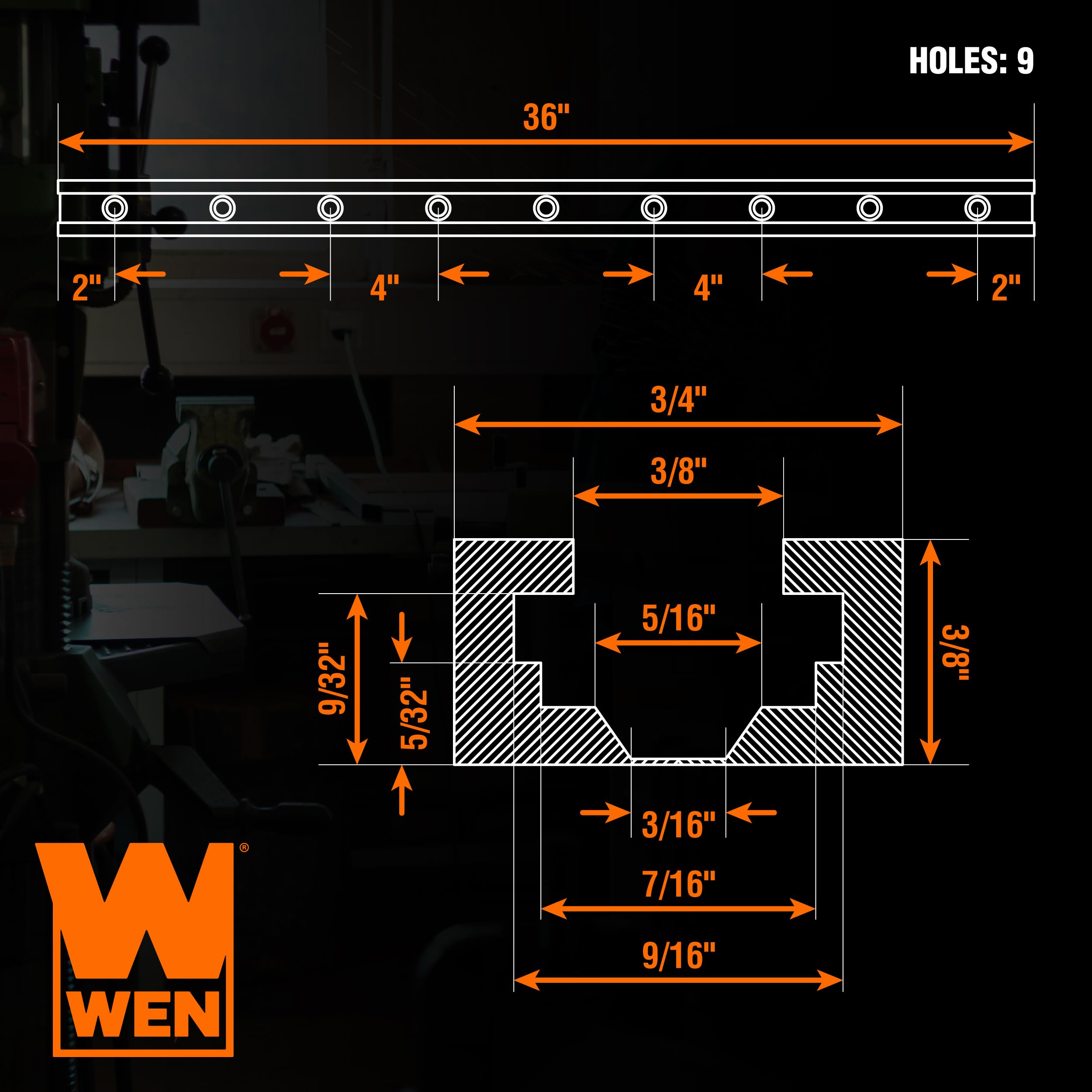 WEN 36-Inch Universal T-Track, Hold Down Clamps, and Intersection Kit for Woodworking (WAT362)