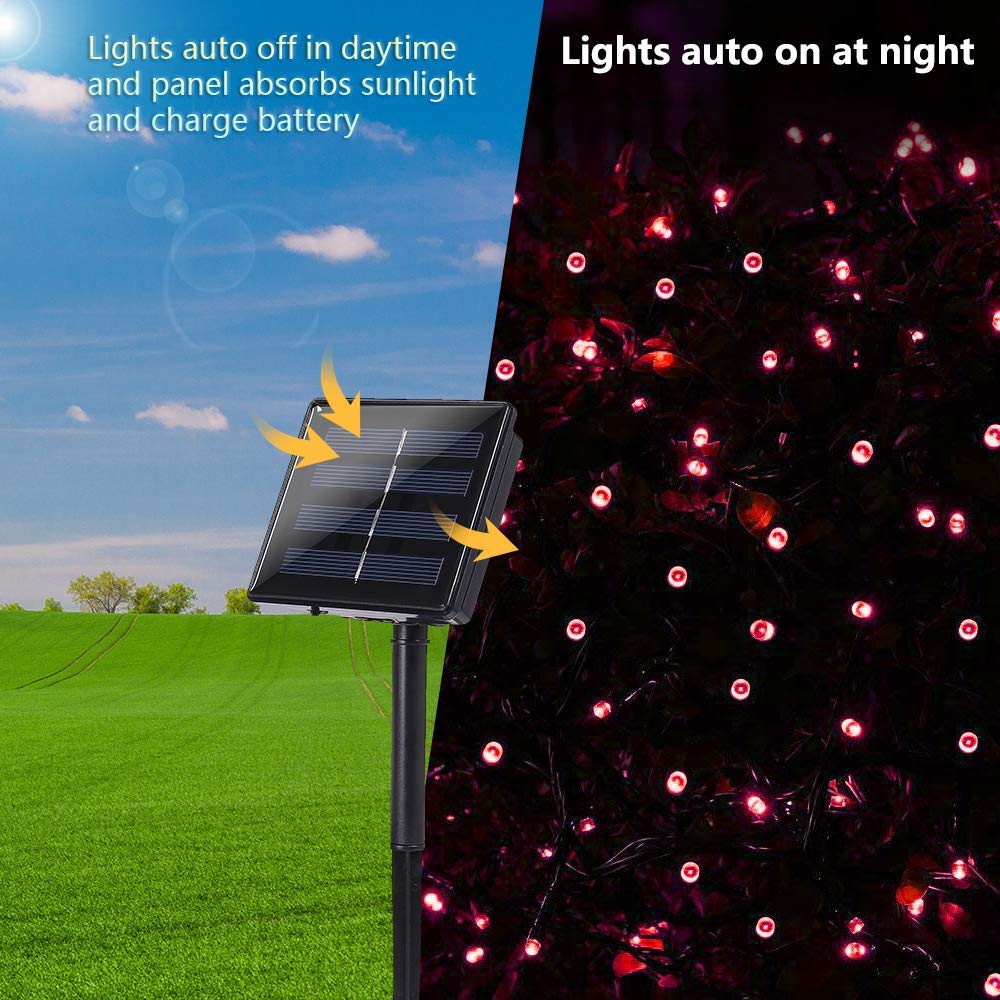 Toodour Solar String Lights, 2 Packs 72ft 200 LED 8 Modes Outdoor String Lights, Waterproof Solar Fairy Lights for Garden, Patio, Fence, Holiday, Party, Balcony Decorations (Purple)