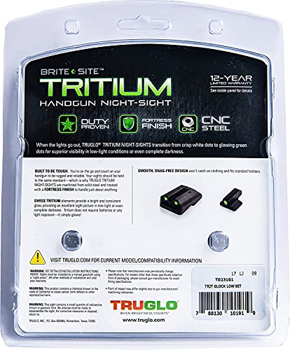 TruGlo Tritium Pro Glow in the Dark Compact Gun Hunting Glock Pistol Sight with Maximum Bright Sights for Glock Sidearm 17, 19, 22, 23, 24, 26, and 27
