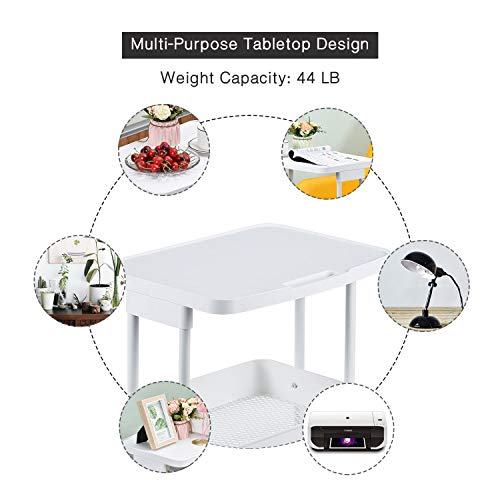 TOOLF 3-Tier Metal Rolling Storage Cart with Plastic Tabletop, 3-Tier Metal Serving Rolling Cart with Contral Handle,Trolley Organizer with Locking Wheels for Library Office Classroom Home Dedroom