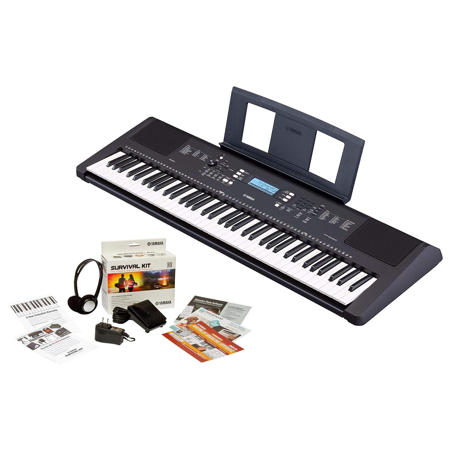 Yamaha PSREW310 76-Key Portable Digital Keyboard Bundle with Power Supply, Foot switch, Stereo Headphones, and 2-Year Extended Warranty