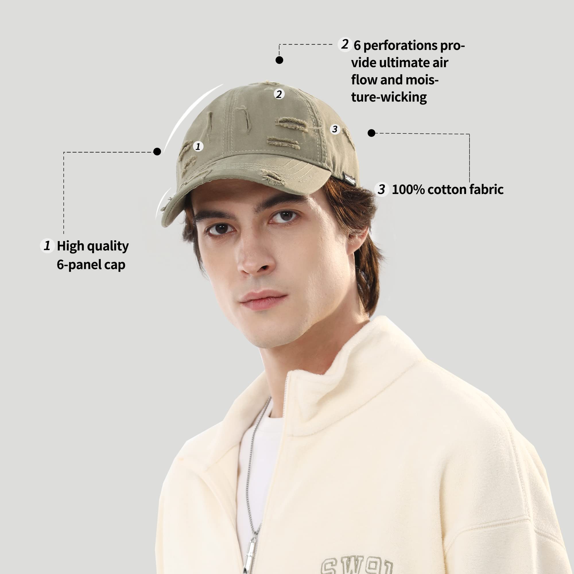 Vintage Washed Distressed Cotton Baseball Cap Unisex Hat Adjustable Low Profile Style Plain Headwear