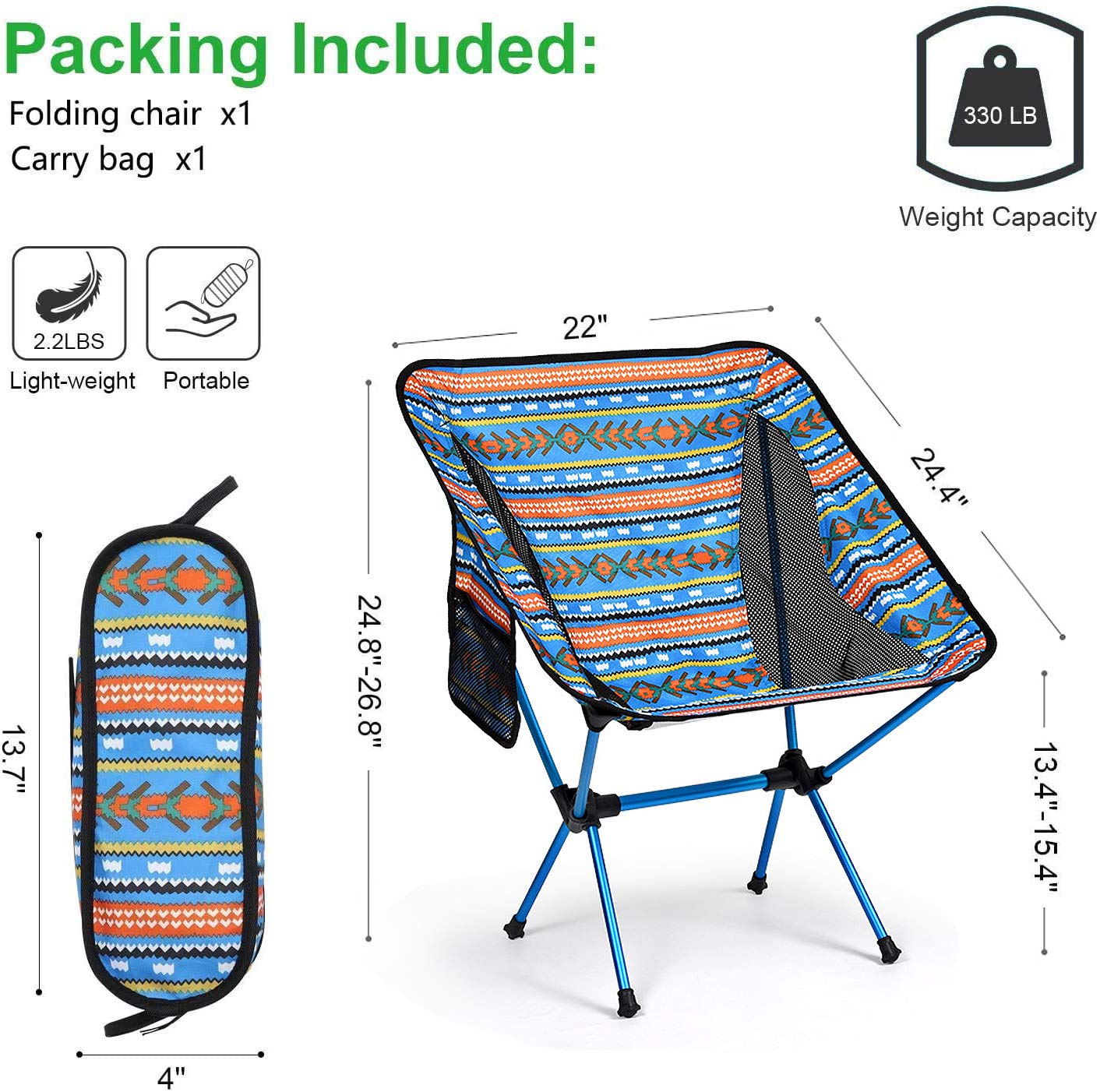 Ultralight Portable Folding Camping Chairs,Portable Compact for Outdoor Camp, Travel, Beach, Picnic, Festival, Hiking, Lightweight Backpacking (Blue)