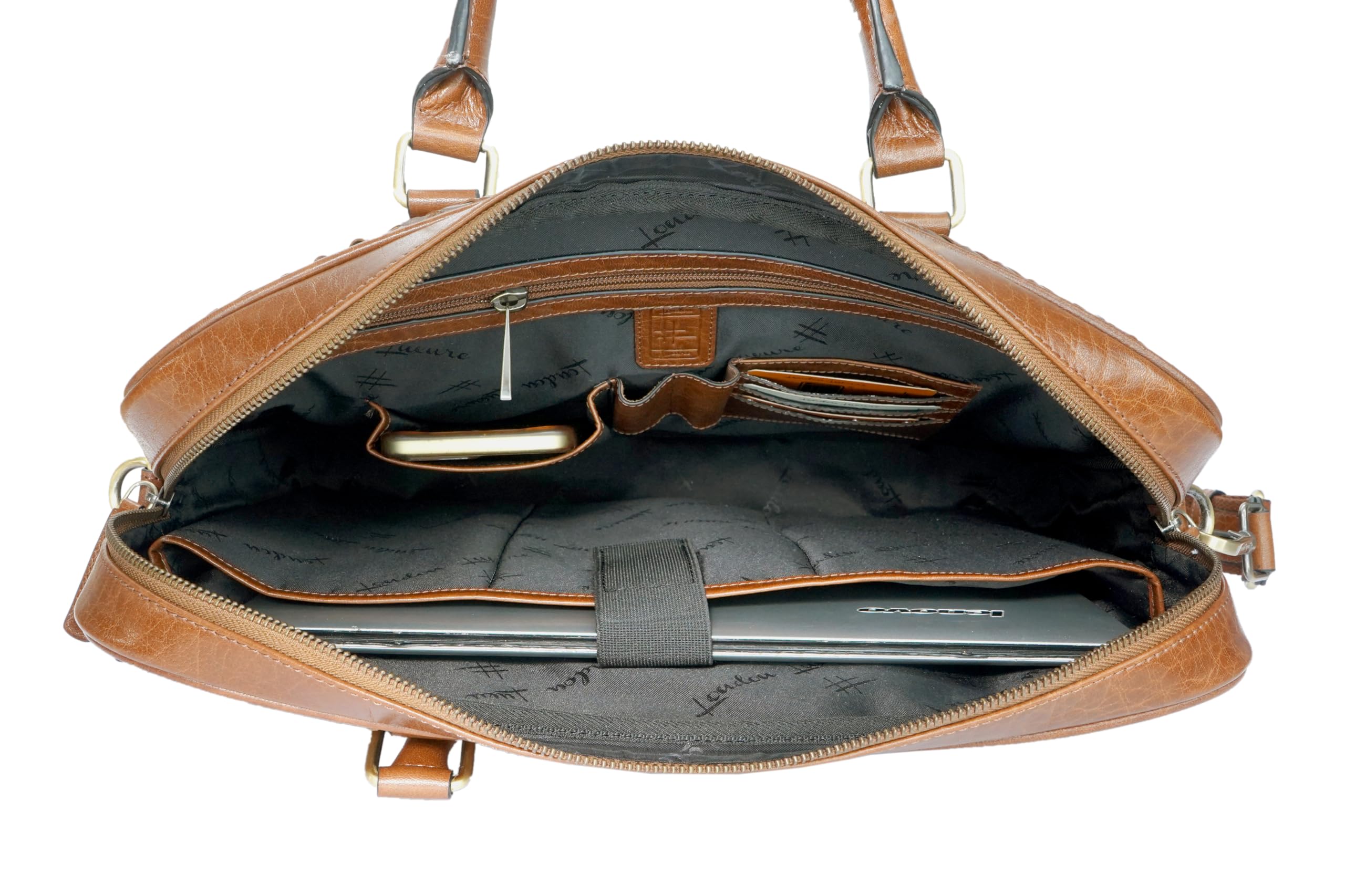Woven Cognac Brown 16 Inch Classic Leather Slim briefcases Laptop Messenger Bags for Men and Women Best Office Bag