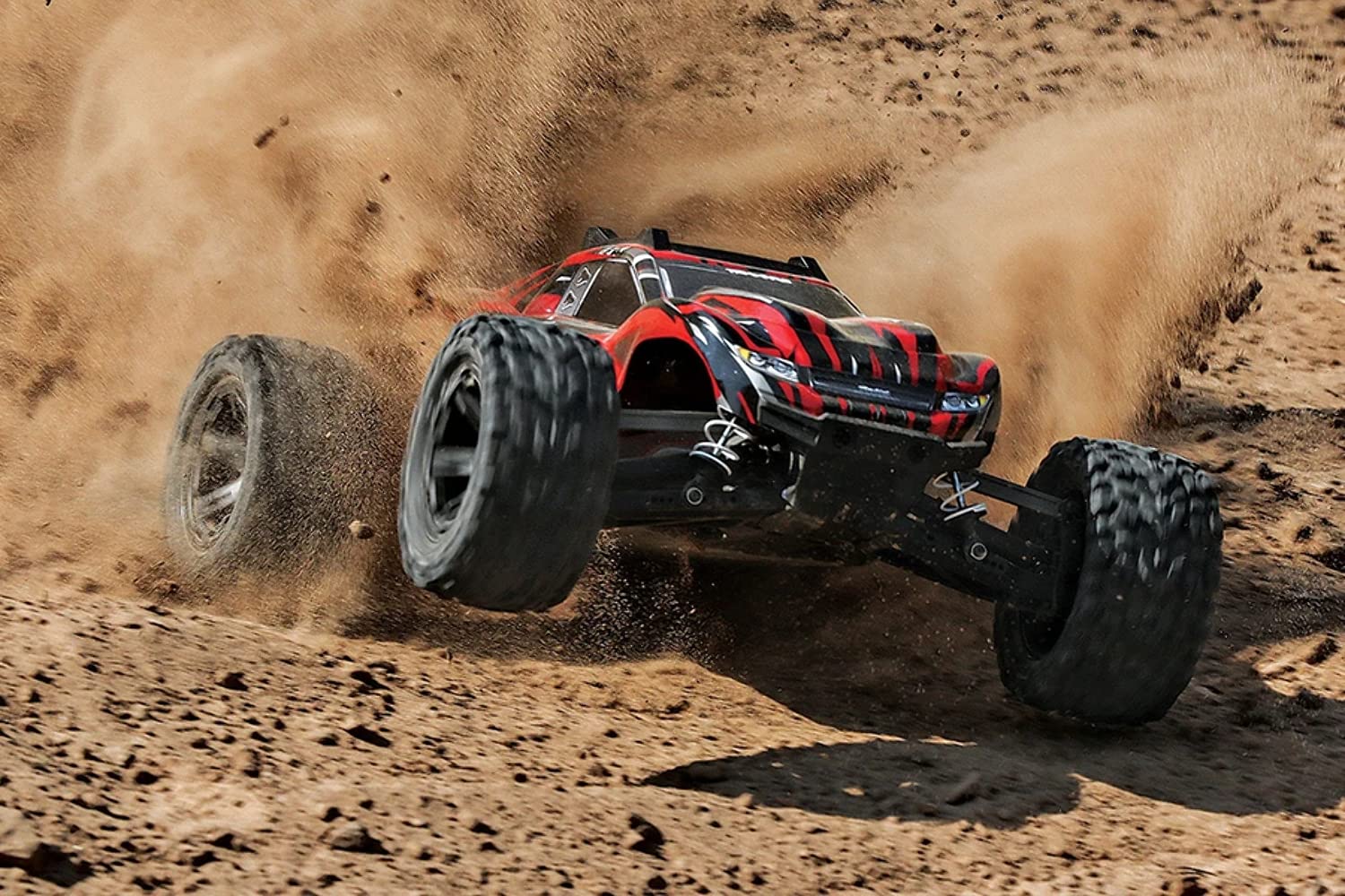 Traxxas 67064-1 Rustler 4x4 High Performance Stadium Truck with Remote Control, Battery, and Charger, 1/10 Scale, 4WD, Red