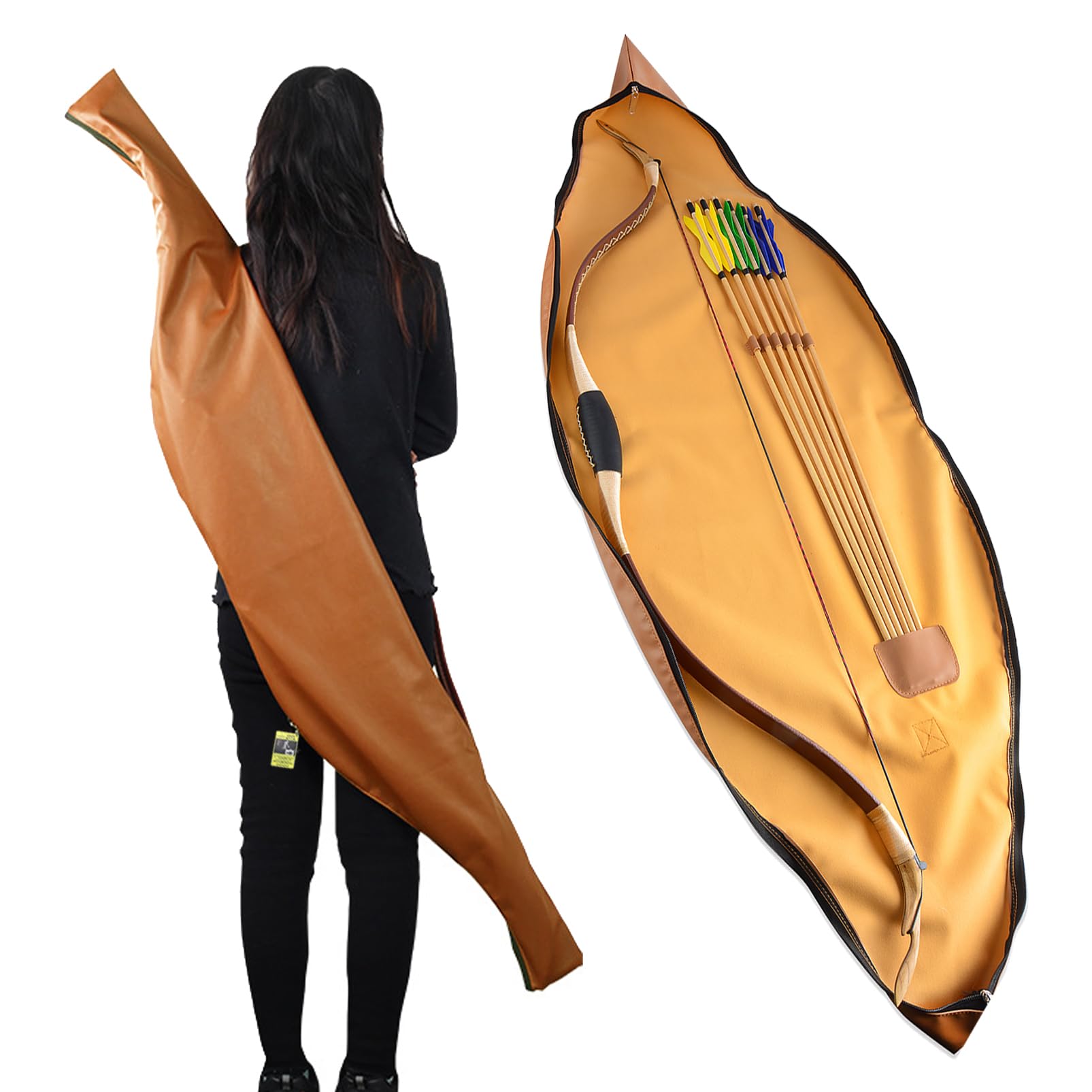 ZSHJGJR Traditional Takedown Recurve Bow Case - 60 inch Archery Bow Cases, PU Leather Recurve Bow Case with 6 Arrow Slots, Moisture, Splash & Sun Protection Mounted Archery Bow Bag Accessory