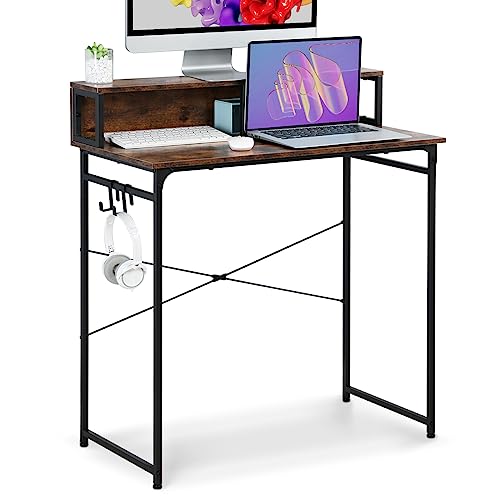 TEAMIX 32 inch Computer Desk with Shelf Study Writing Home Office Desk with Monitor Stand Vanity Table Mini Laptop Desk with Hooks 3D Printer Stand
