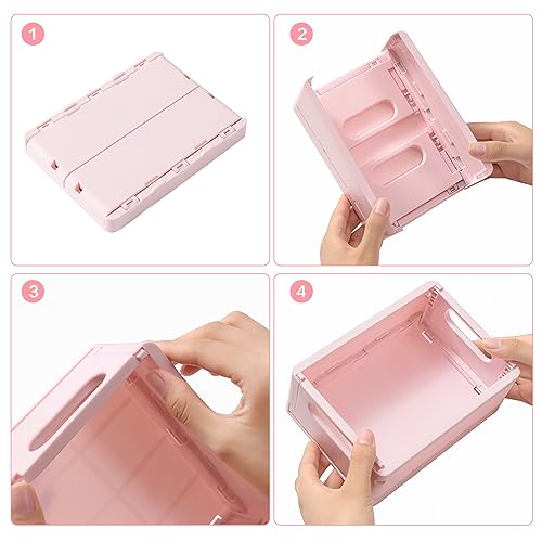 TRZZ 4-Pack Mini Storage Crates Organizer, Collapsible Plastic Storage Basket with Space-Saving Design, Stackable Cute Bin for Office & Home Bedroom, Bathroom and Kitchen Storage Decor. (6.5"4.8"2.9")