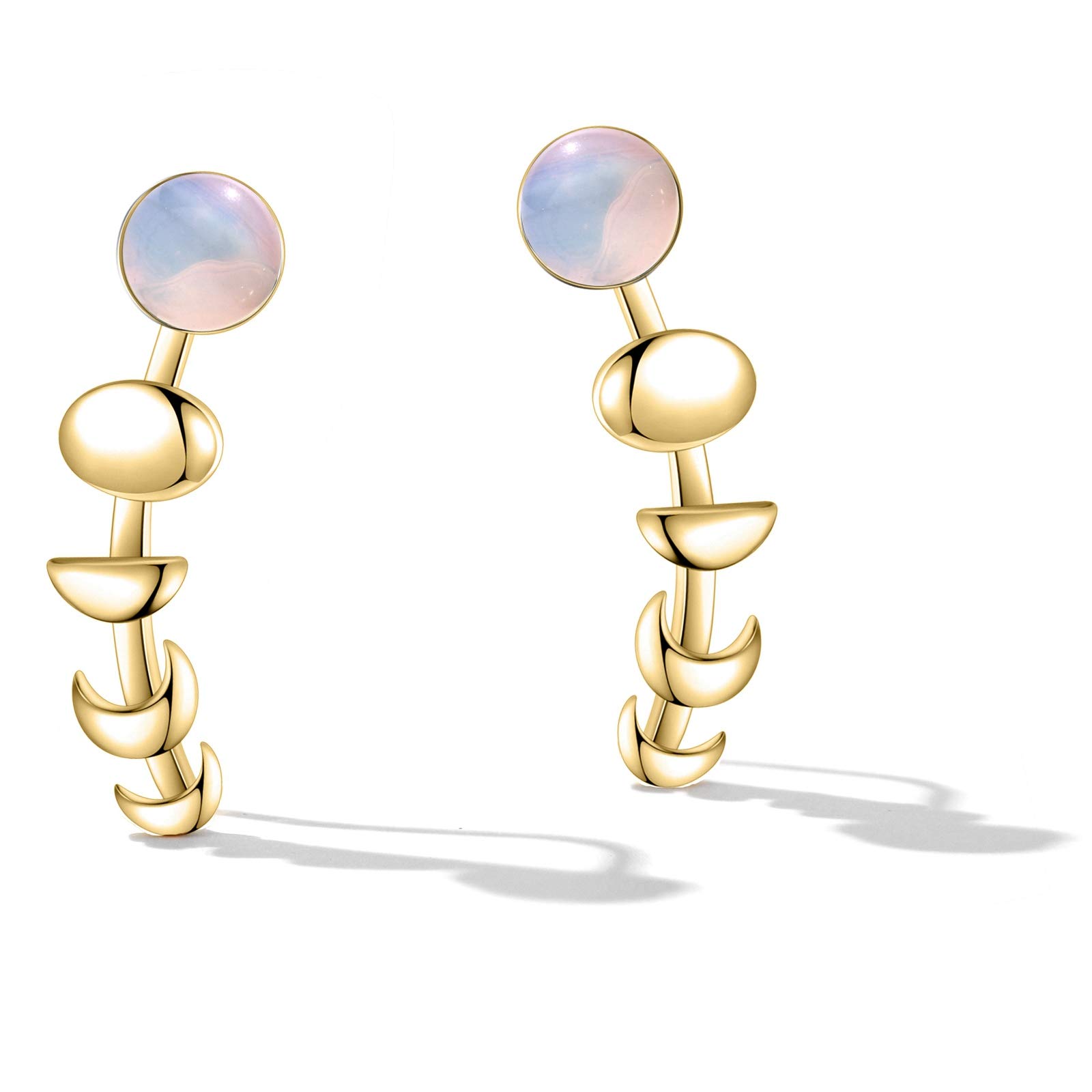 Statemet Earrings Moon Phase Ear Climbers Moonstone Simulated Opal Moon Earrings Rose Gold Plated Earrings for Women