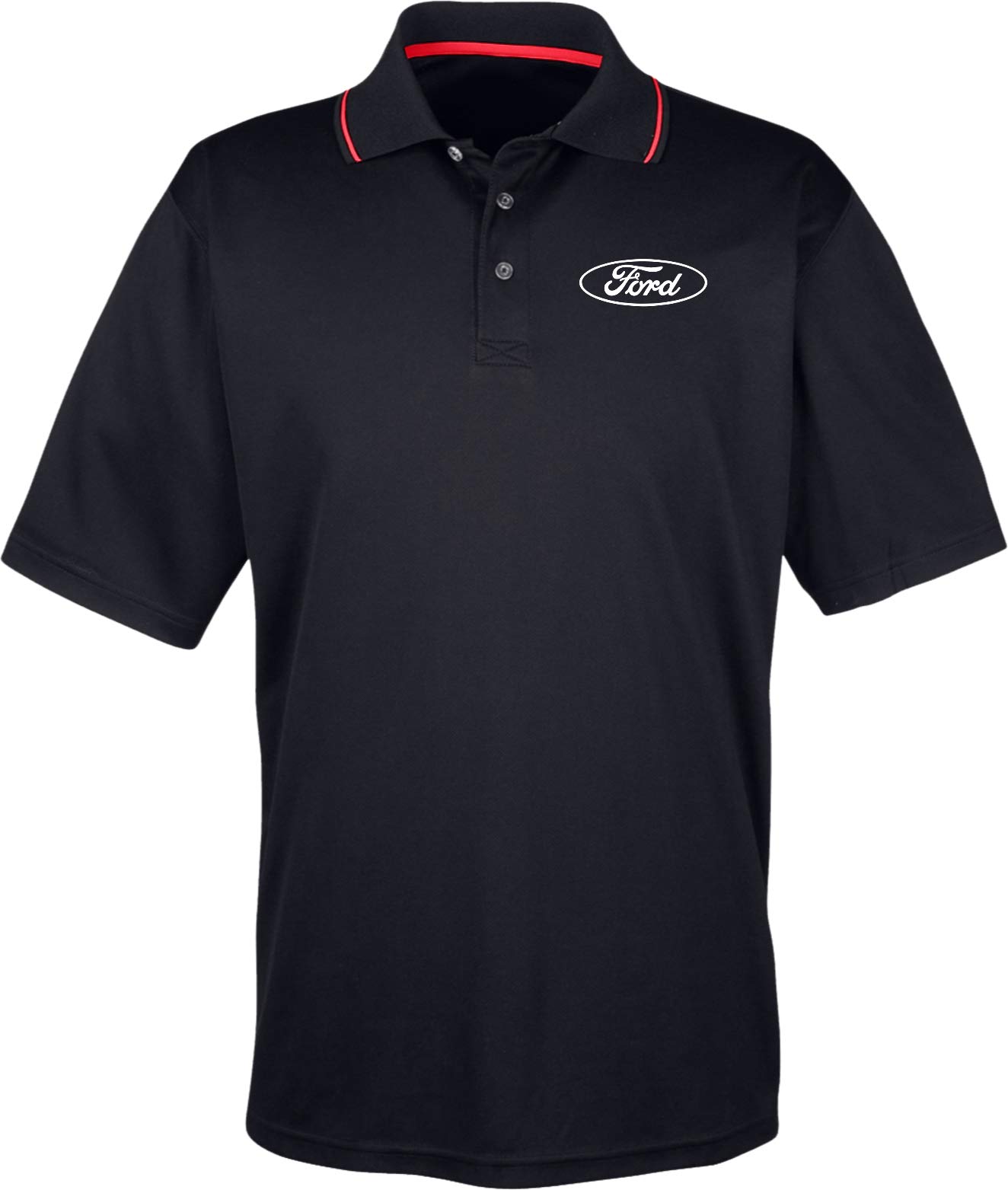 White Ford Oval Crest Chest Print Two Tone Polo Shirt, Black 6XL