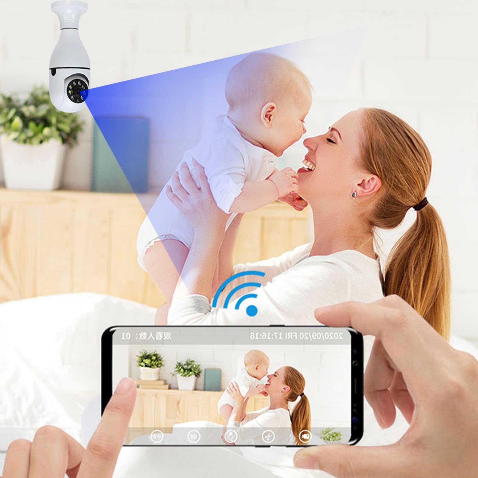 Wenini 5Ghz Wireless Lights Bulb Camera - 1080P Pan Tilt Wireless Cam 360° Panoramic IP Camera, E27 WiFi Security Cameras with LED HD Night Vision Human Motion Detection and Alarm Two-Way, White