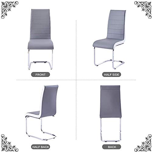 WENYU Dining Chairs Set of 6 - Modern Dining Chairs with Chrome Legs, Faux Leather Dining Room Chairs Kitchen Chairs, Comfortable Side Chairs of 6 Pieces - Grey