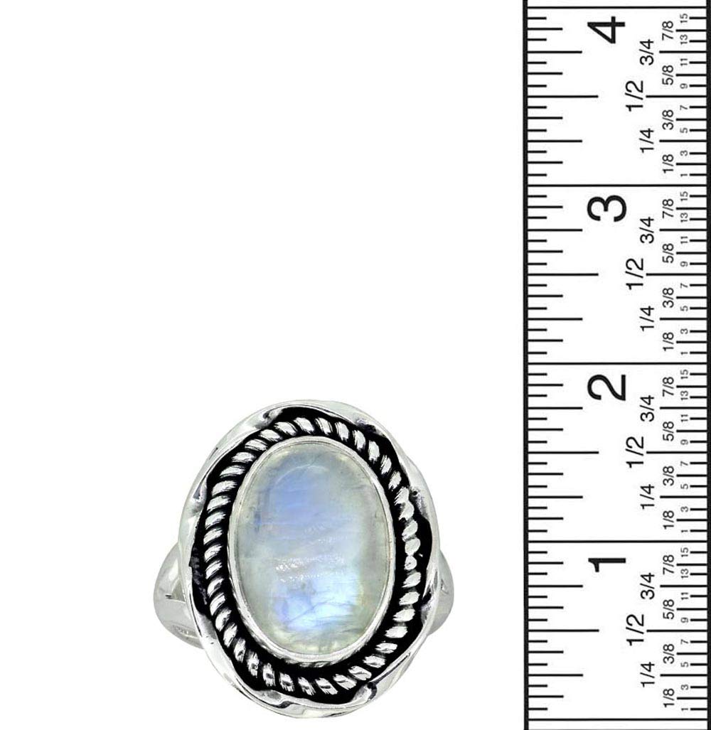 YoTreasure Oval Moonstone Solid 925 Sterling Silver Gemstone Ring