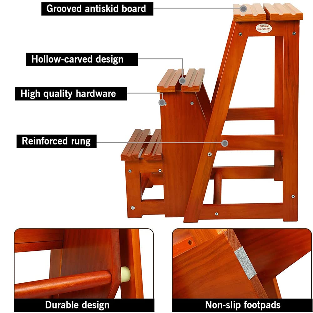 XHALERY Step Ladder Home Step Stools Stairway Chair Step Stool Small Foot Stools Seats Wooden Ladder Staircase Multifunctional Folding Portable Household Closet Step Stools for Bedroom Clo