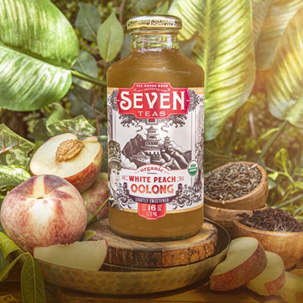 SevenTeas White Peach Oolong Tea, Organic Bottled Iced Teas 16 OZ (Pack of 12 Bottles)