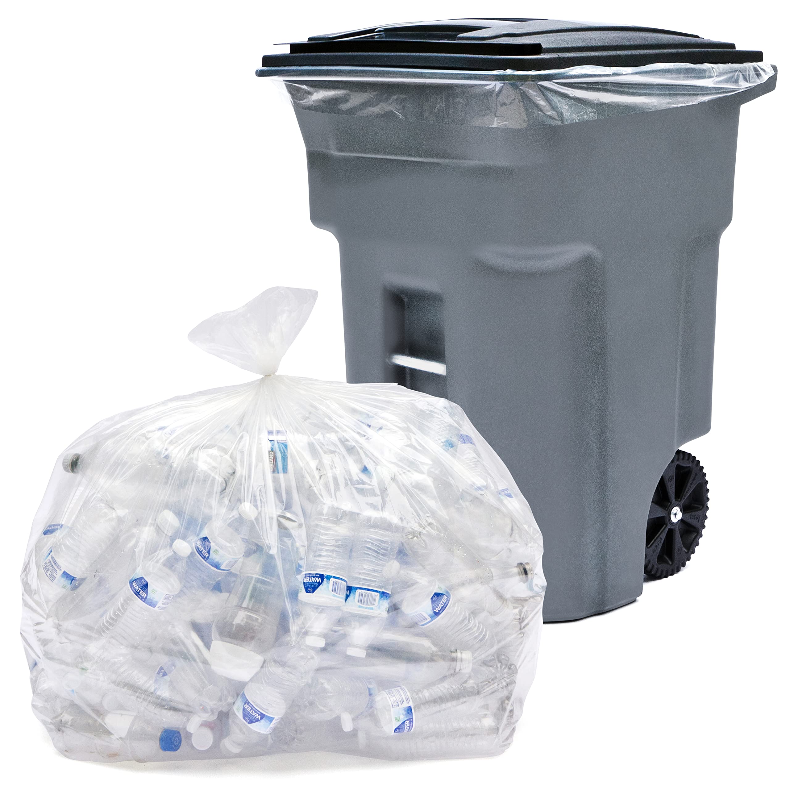 Tasker 64-65 Gallon Clear Trash Bags, Clear Recycling Bag (Huge 120 Count) 60 Gallon Clear Extra Large Recycling Garbage Bags