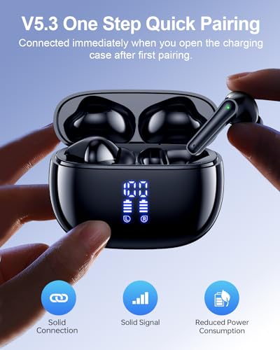 YAQ Wireless Earbuds Bluetooth Headphones, 40H Playtime Stereo IPX5 Waterproof Ear Buds, LED Power Display Cordless in-Ear Earphones with Microphone for iOS Android Cell Phone Sports