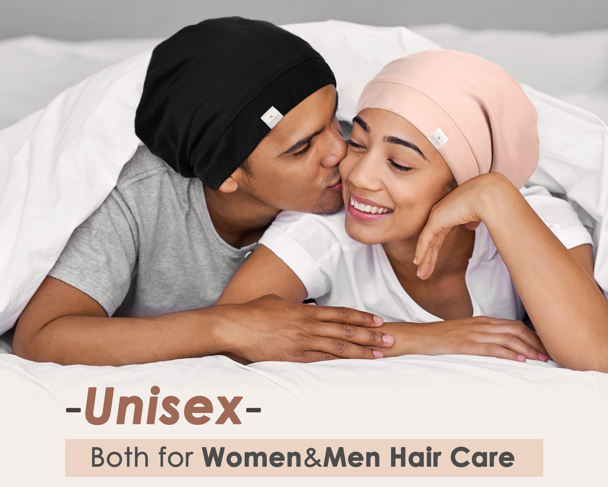 YANIBEST Slouchy Beanie Hat Satin Lined Sleep Cap Satin Bonnet Chemo Headwear Caps for Women and Men Pure Black