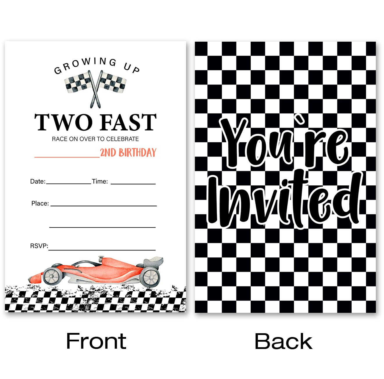VAHATAN Car Racing Second Birthday Party Invitations 20 Pack Car Racing 2nd Birthday Party Invitations with Envelopes Invites Cards