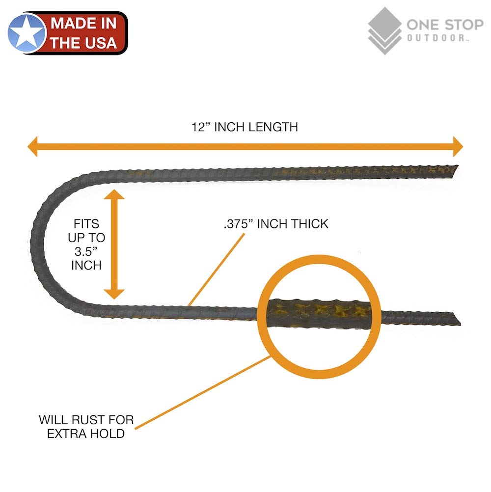 USA Made - (4-Piece Set) Trampoline Wind Stakes 0.375 Inch Heavy Duty Stake Safety Ground Anchor Non-Galvanized Steel Rebar Wind Stakes