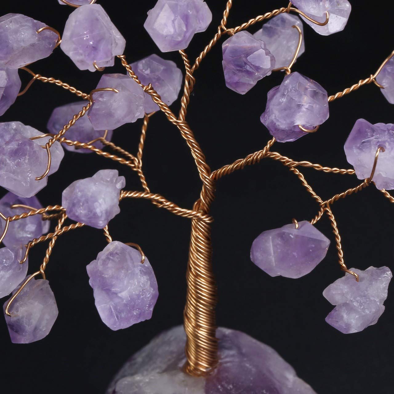 Top Plaza Amethyst Reiki Healing Crystals Copper Money Tree Wrapped On Raw Natural Fluorite Base Crystal Home Office Desk Tree Decor Feng Shui Luck Figurine Statue Mini Sized