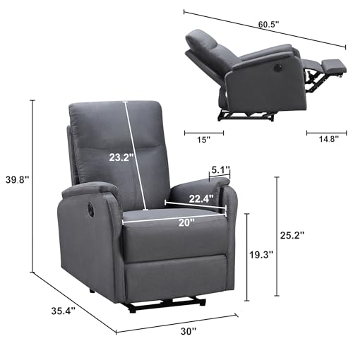 TiopHome Power Comfy Adjustable Backrest & Footrest, Electric Recliner Chairs Single Sofa for Living Room, Dark Gray