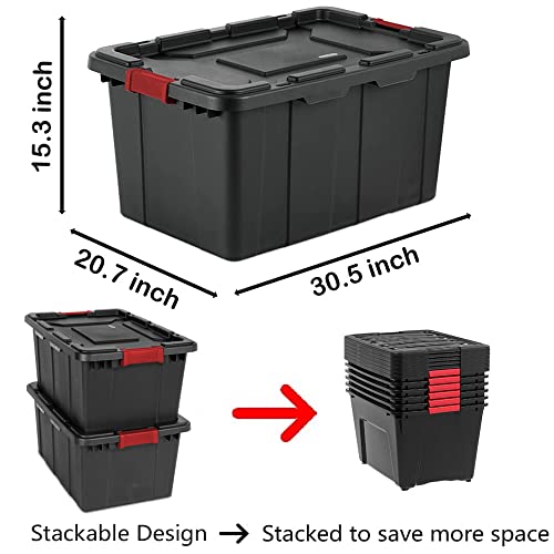 TUBYIC 27 Gallon Large Heavy-Duty Storage Plastic Bin Tote Organizing Container with Durable Lid, Black, 4 Pack