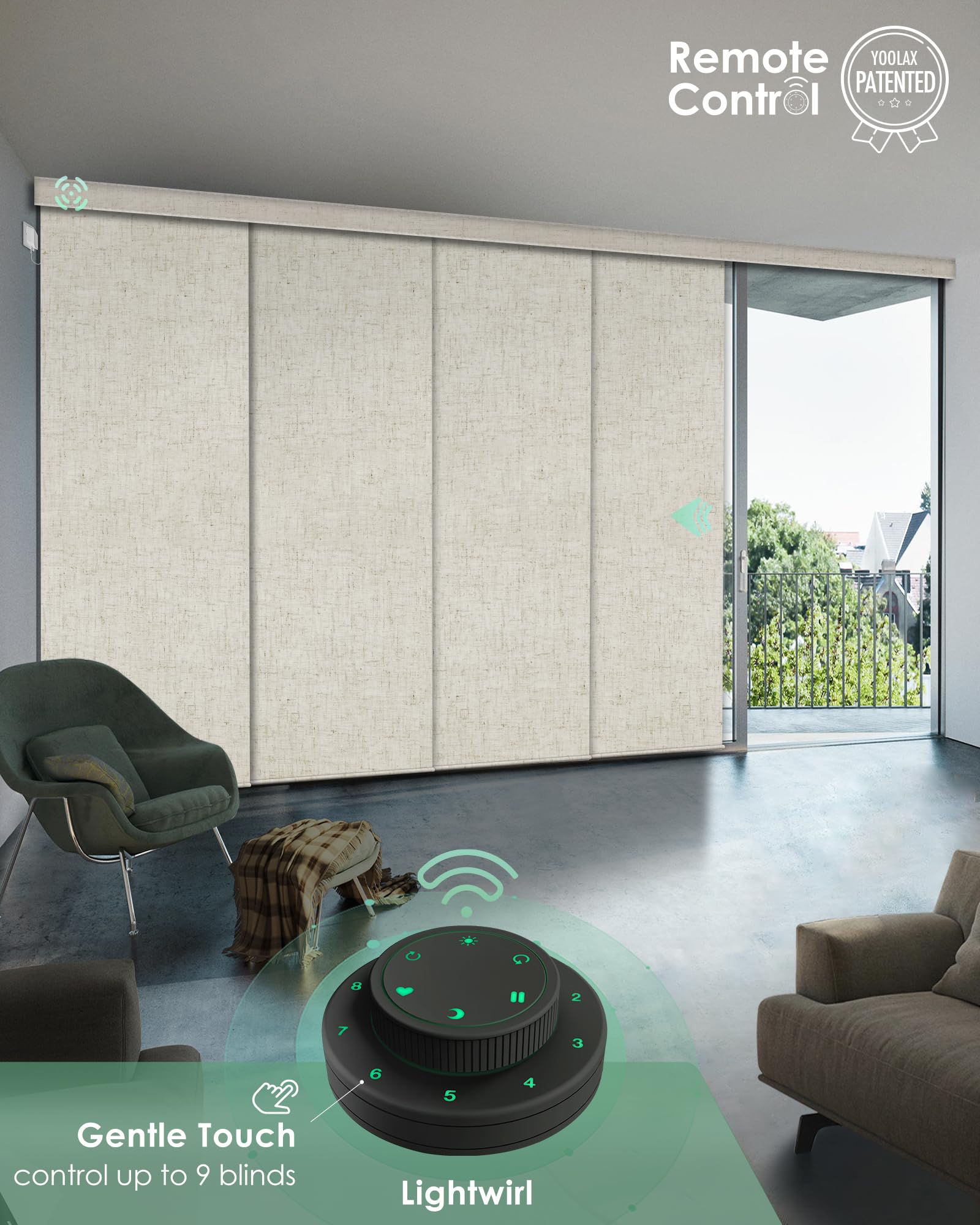 Yoolax Custom XL Smart Sliding Door Blinds,motorized sliding panel blinds works with Alexa,fabric blackout vertical blinds for glass doors.hanging room divider,patio doors,closet doors