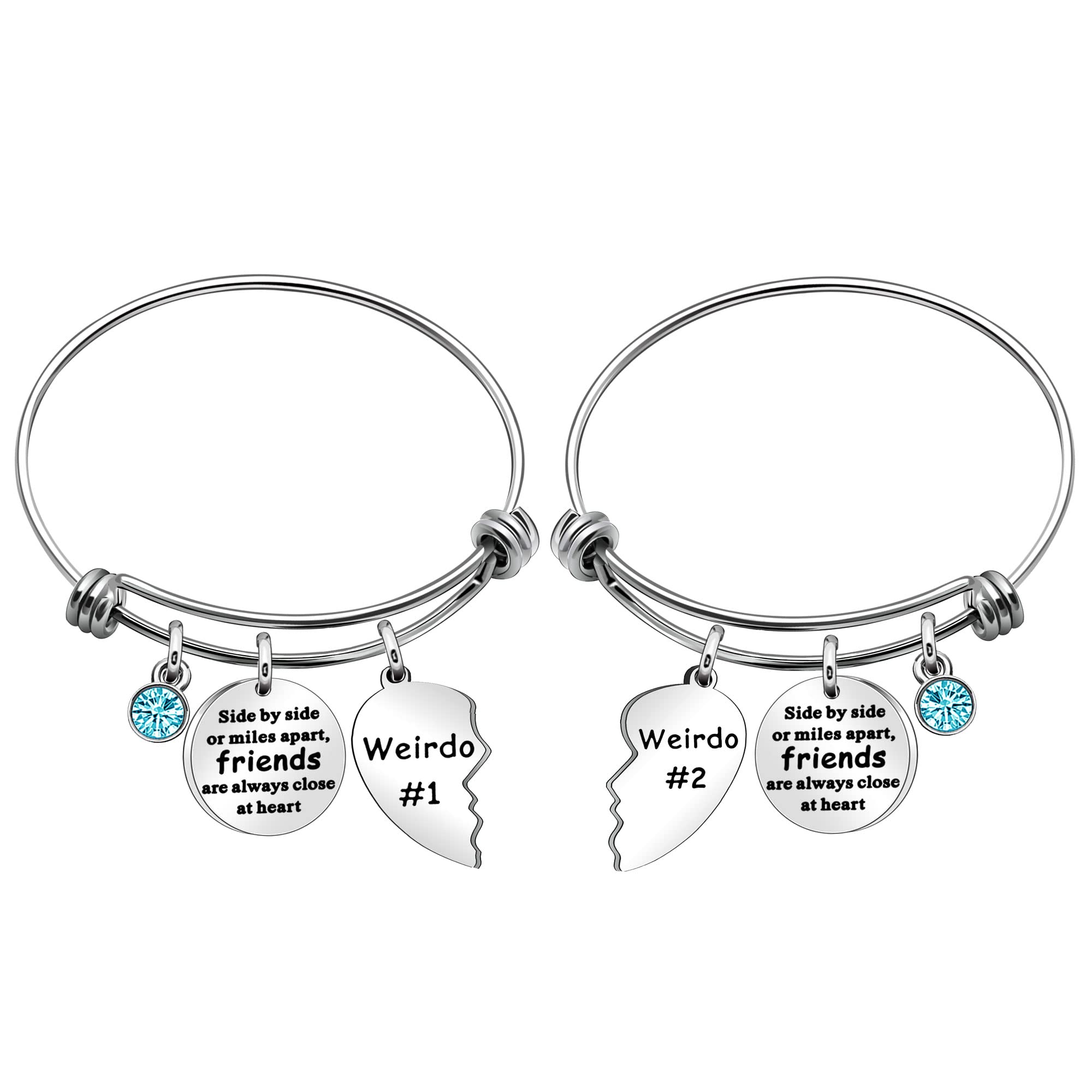 Yosaeon 2Pcs Split Heart Women Girls Weirdo #1 Weirdo #2" Best Friends Pendant Bracelet Bangle Set Sister Gift