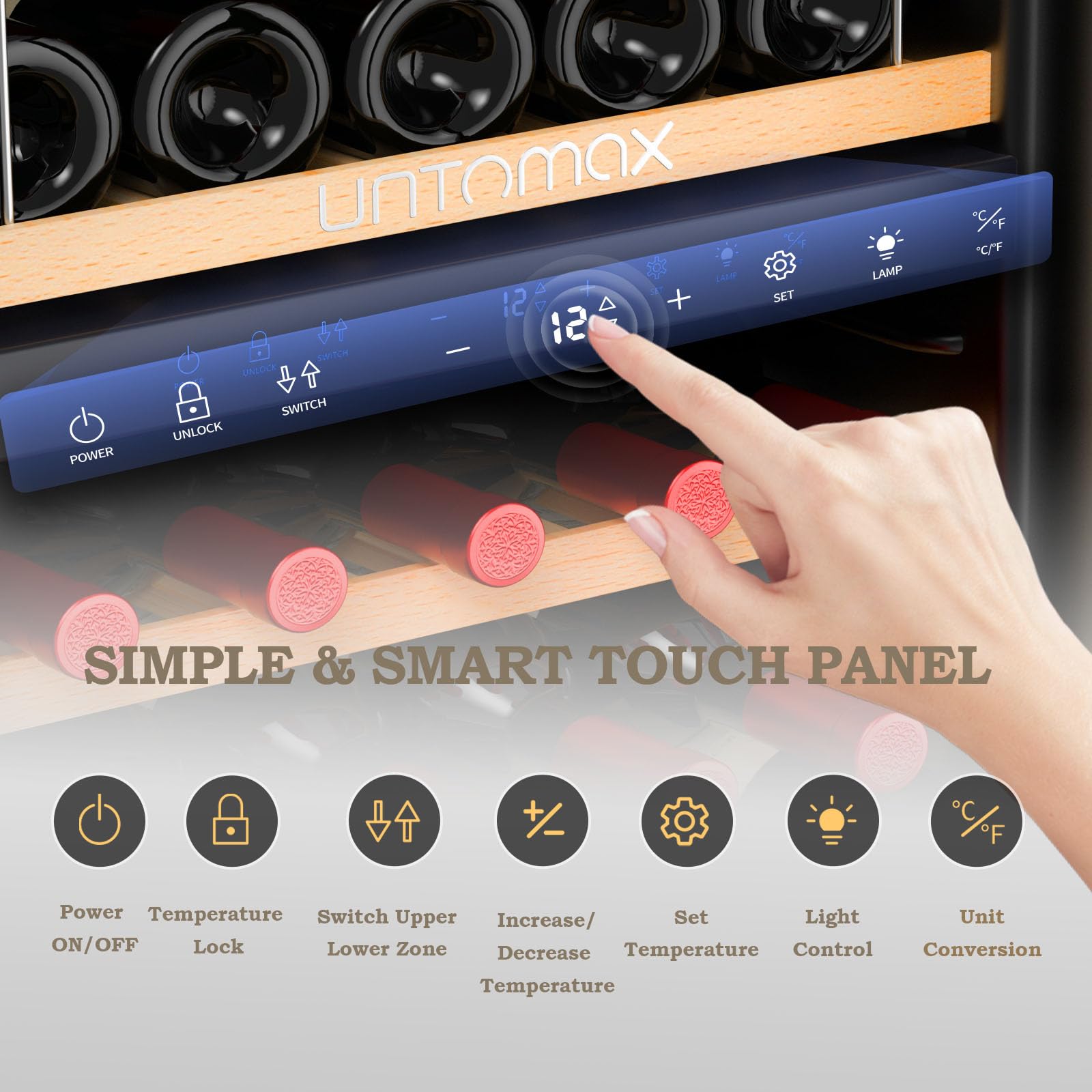 UNTOMAX 56 Bottles Wine Fridge Retro Dual Zone Wine Cooler Refrigerator, 41F-72F Freestanding Wine Cellar for Red/White/Champagne, Temperature Memory Quiet Compressor for Kitchen/Office, Off White