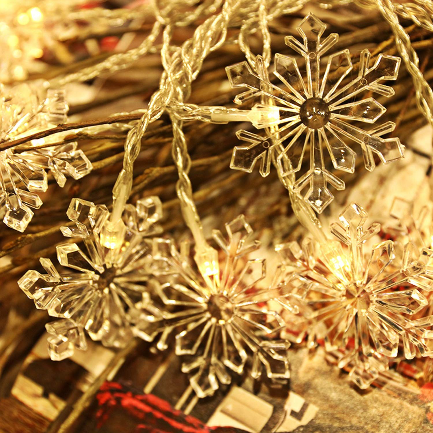 Top Space 20 LED 13.5Ft Snowflake String Lights,Fairy Lights for Bedroom,Home,Party,Wedding,Garden,Christmas Lights Outdoor Decoration,Warm White (20 Led, Snow-Warm White)