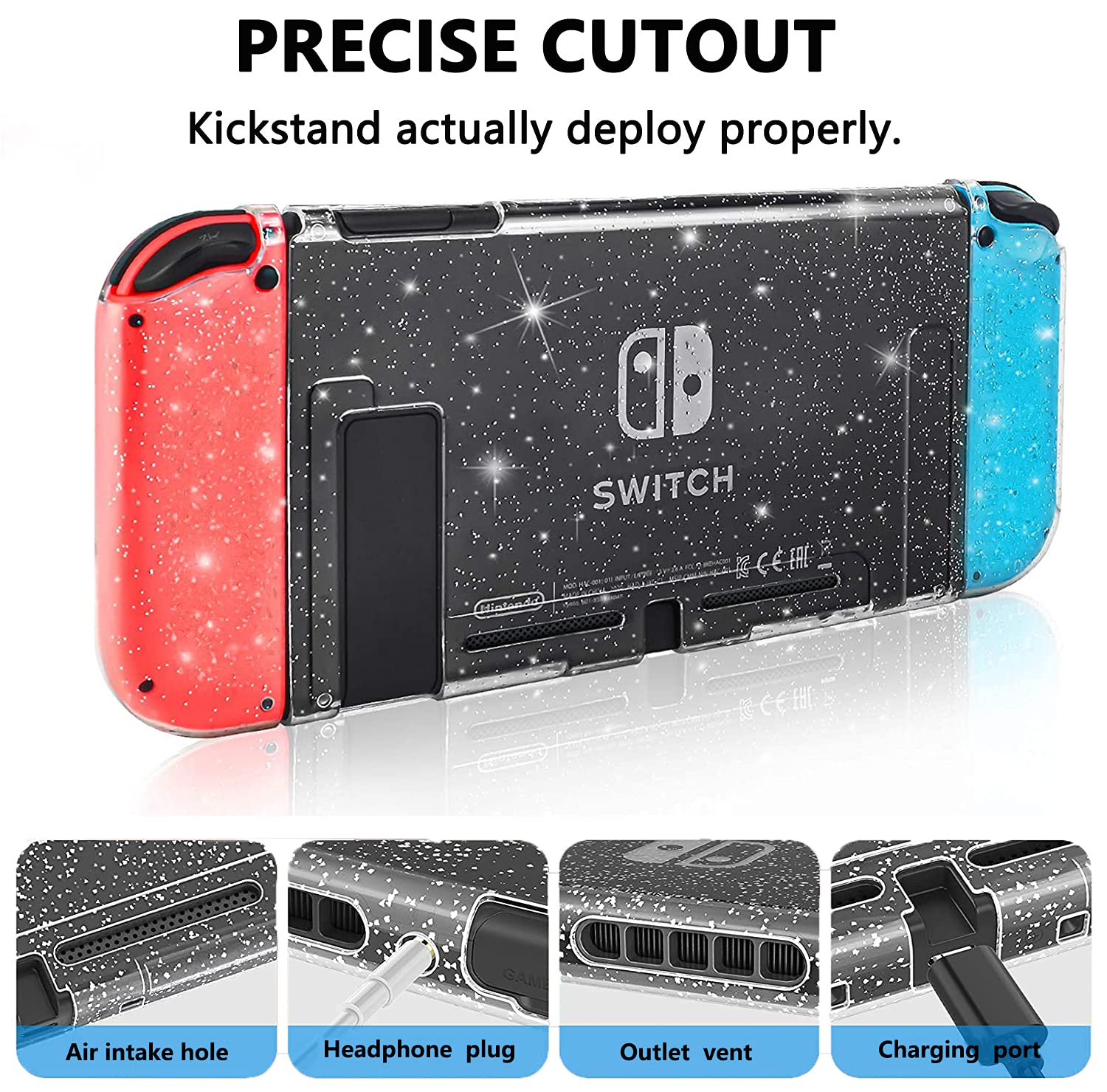 Switch Case for Nintendo Switch, Glitter Dockable Case for Switch Hard Shell Skin Protective Cover with 4 Pcs Thumb Caps Switch NS Games Protector -Crystal