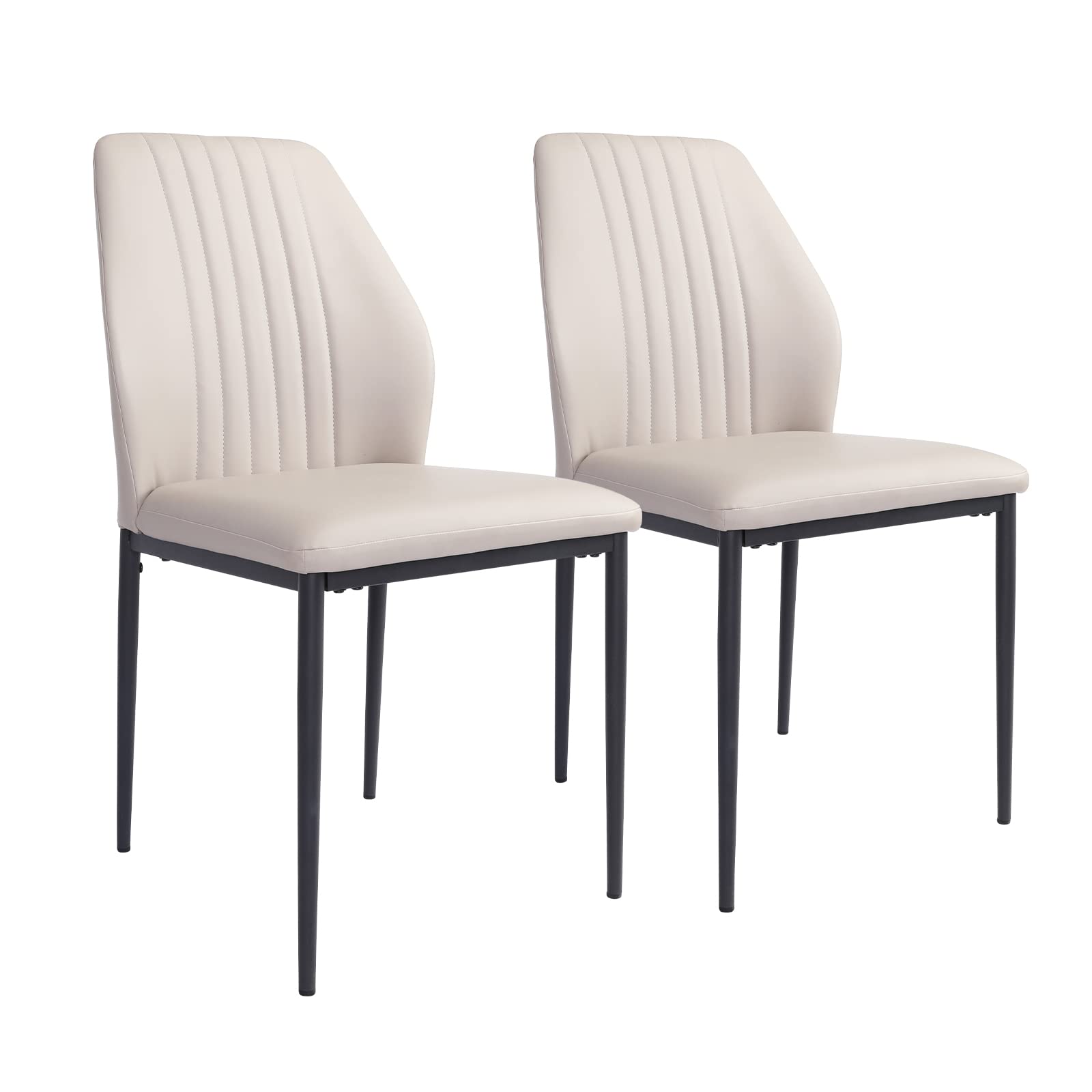 Zerifevni Dining Chairs Set of 2, Upholstered Side Chairs, Faux Leather Modern Style Kitchen Chairs with Stable Steel Legs (Beige)